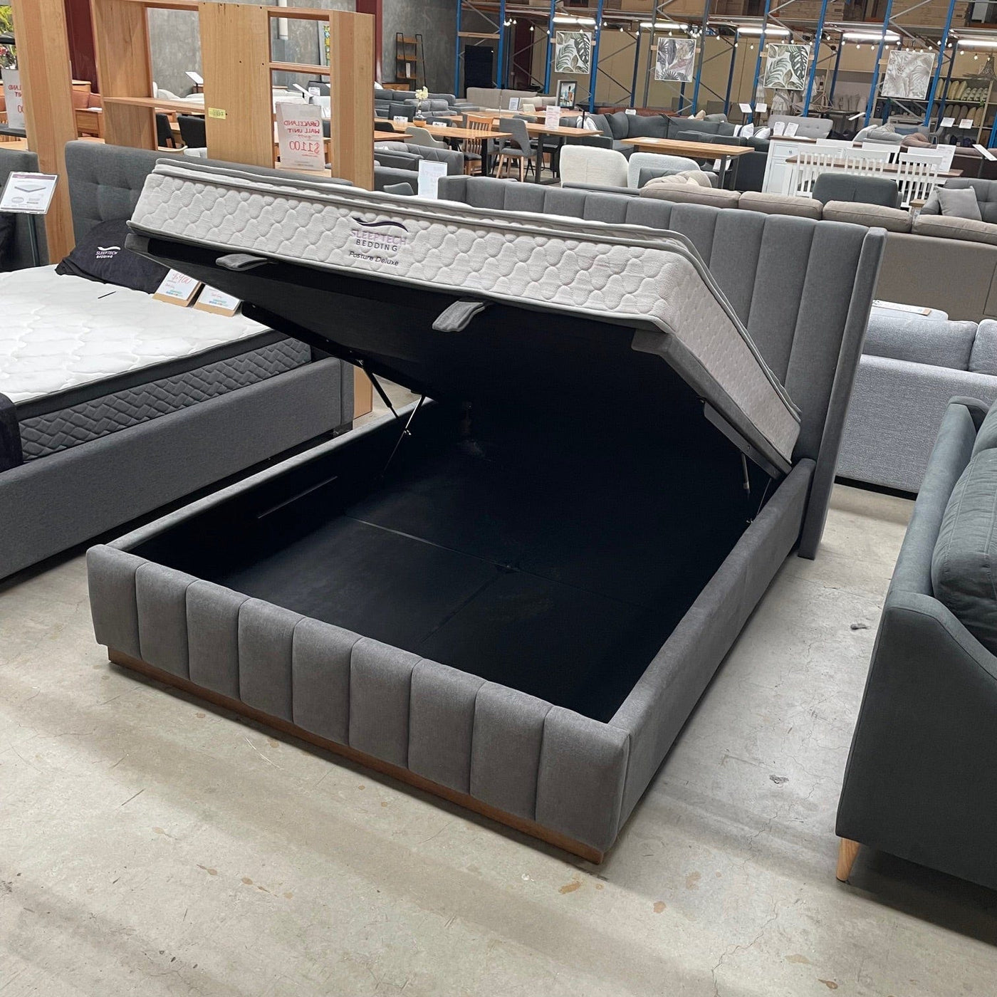 Matrix Queen Gas Lift Bed-Grey — Australian Furniture Warehouse