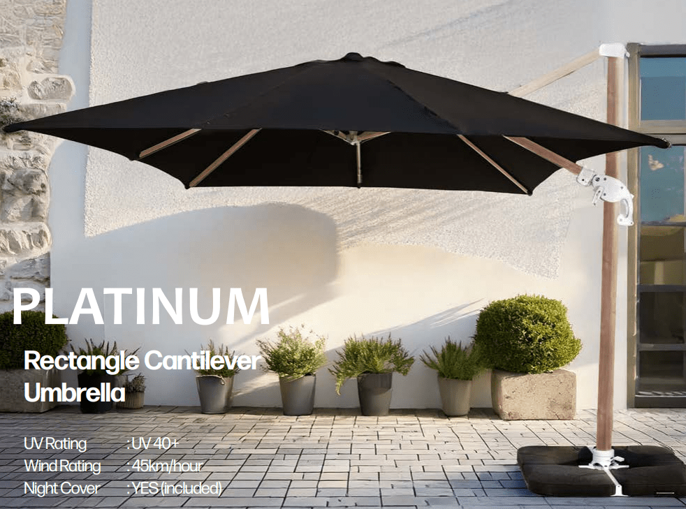 Platinum Umbrella 3x3 Wood Look-Black — Australian Furniture Warehouse